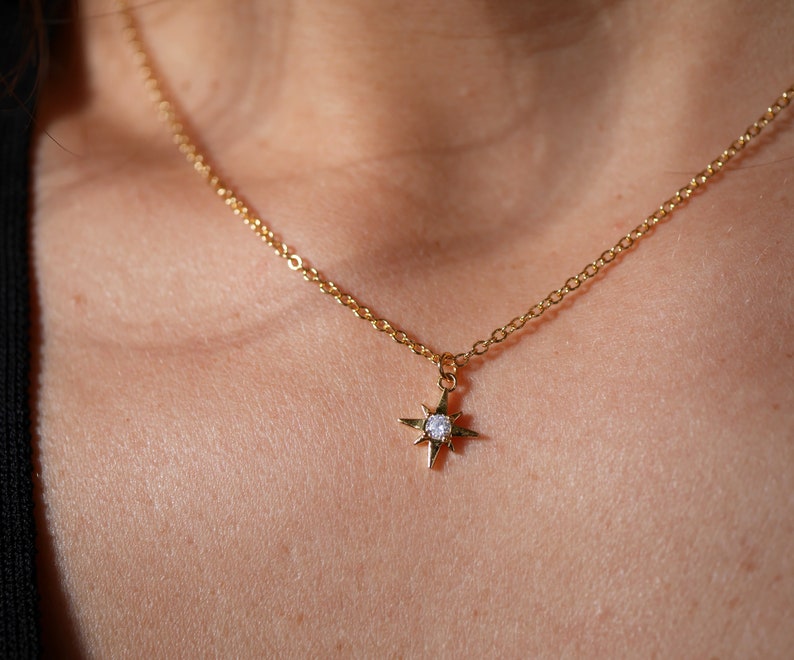 Christmas Gift - North Star Necklace - Gold Chain Necklace - Diamond ...