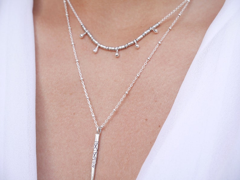 Collier double rang boho chic collier argent 925 chaine - Etsy France