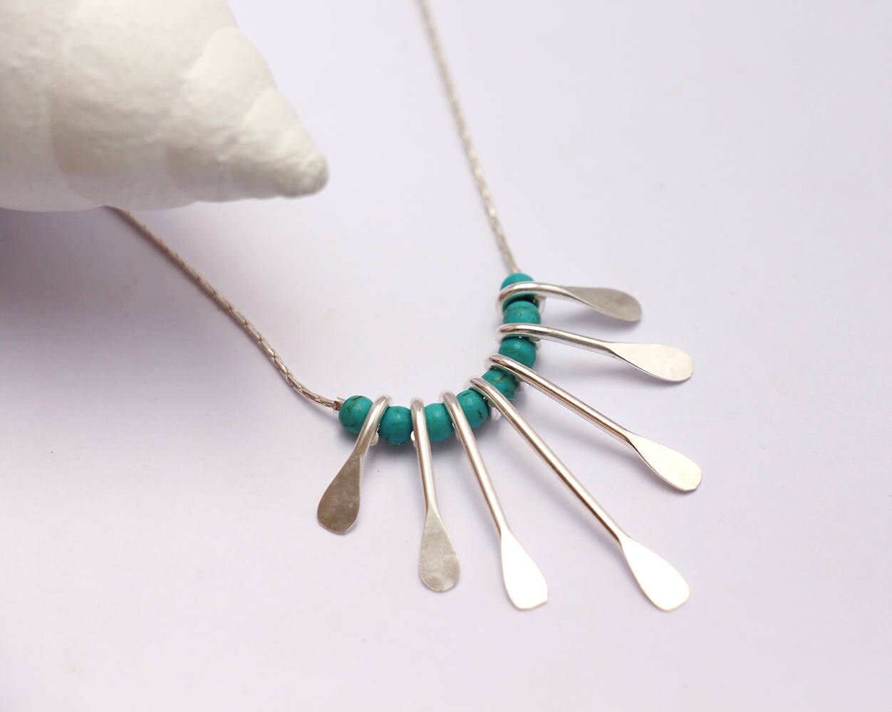 Collier 7 gouttes en argent massif - perles pierre tuquoise - chaîne ...