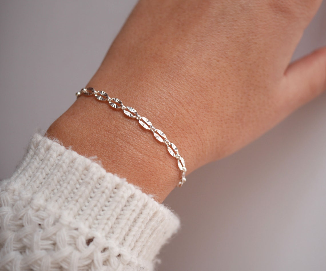 Thin Silver Diamond Chain Bracelet - Silver Chain Bracelet - Sterling ...
