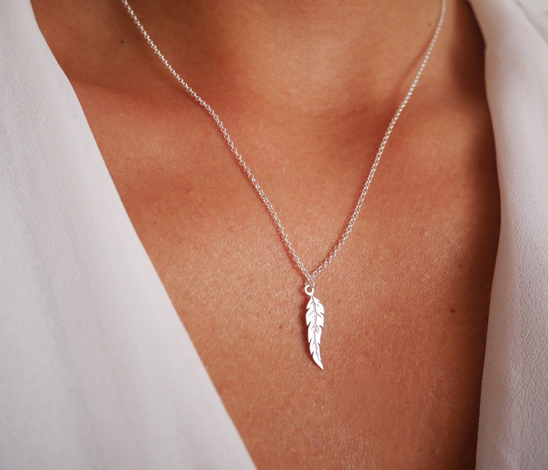 Sterling Silver Feather Necklace - Feather Pendant - Layering Necklace ...