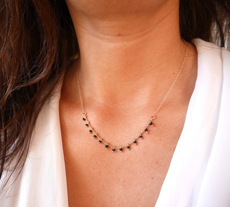 Gold Plated Chain Necklace - Beaded Necklace - Black Beads Necklace ...