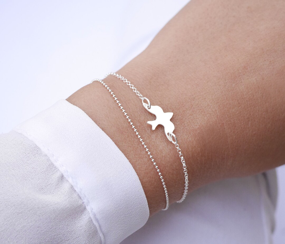 Conjunto de 2 pulseras de plata joyería de plata fina joyería de pájaro ...