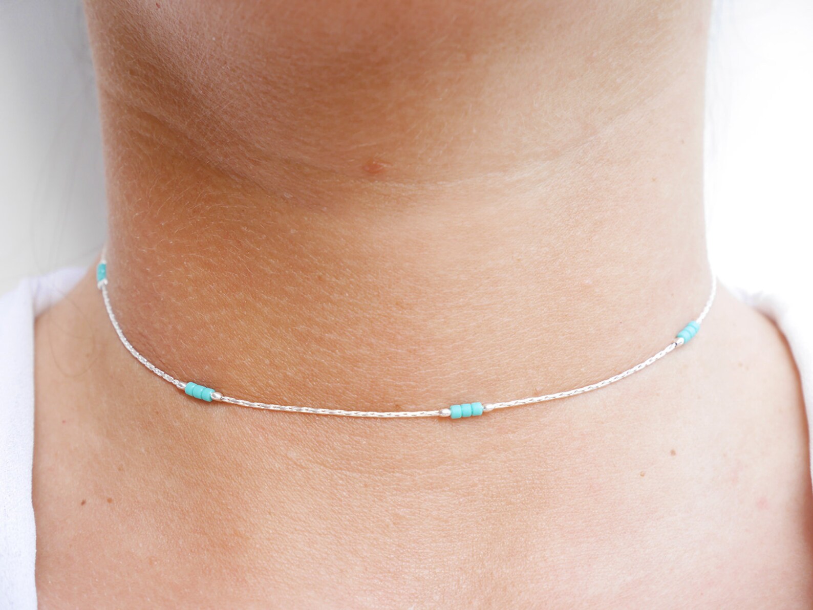 Sterling Silver Chain Choker - Silver Snake Chain - Beaded Necklace ...