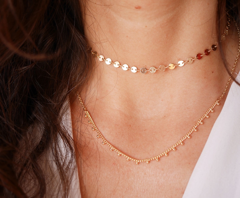 Set of 2 Gold Plated Necklaces - Circle Chain Choker - Minimalist Round ...