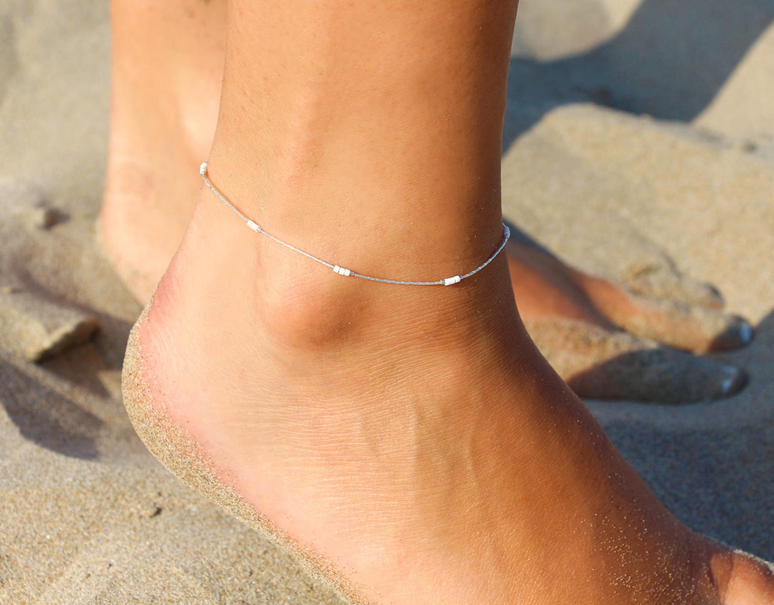 Sterling Silver Everyday Anklet White and Silver Ankle - Etsy