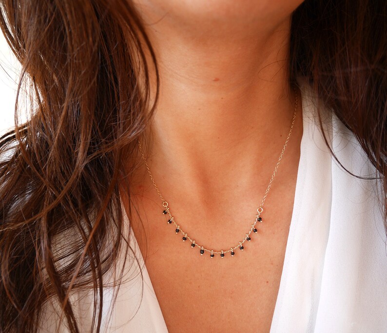 Gold Plated Chain Necklace - Beaded Necklace - Black Beads Necklace ...