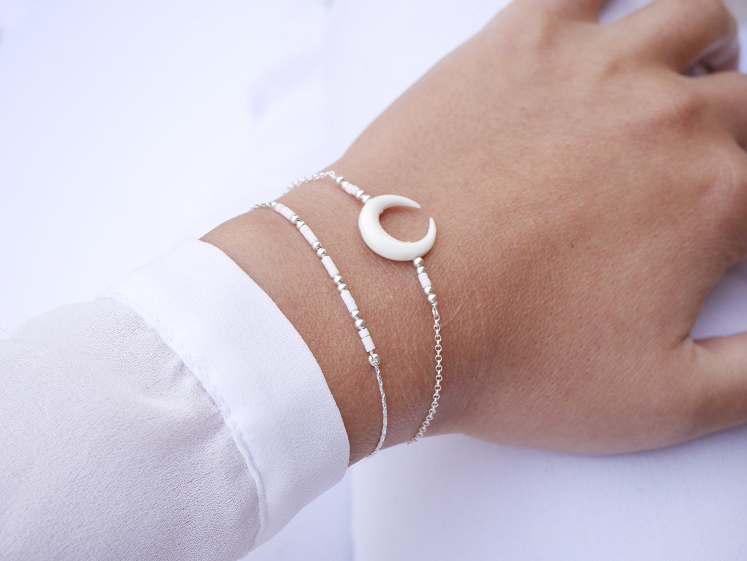 Sterling silver thin bracelet snake chain bracelet miyuki | Etsy