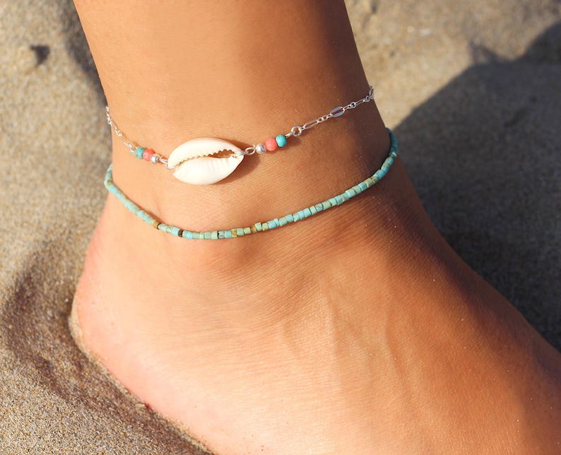Sterling Silver Cowrie Shell Anklet - Cowri Shell Ankle Bracelet ...