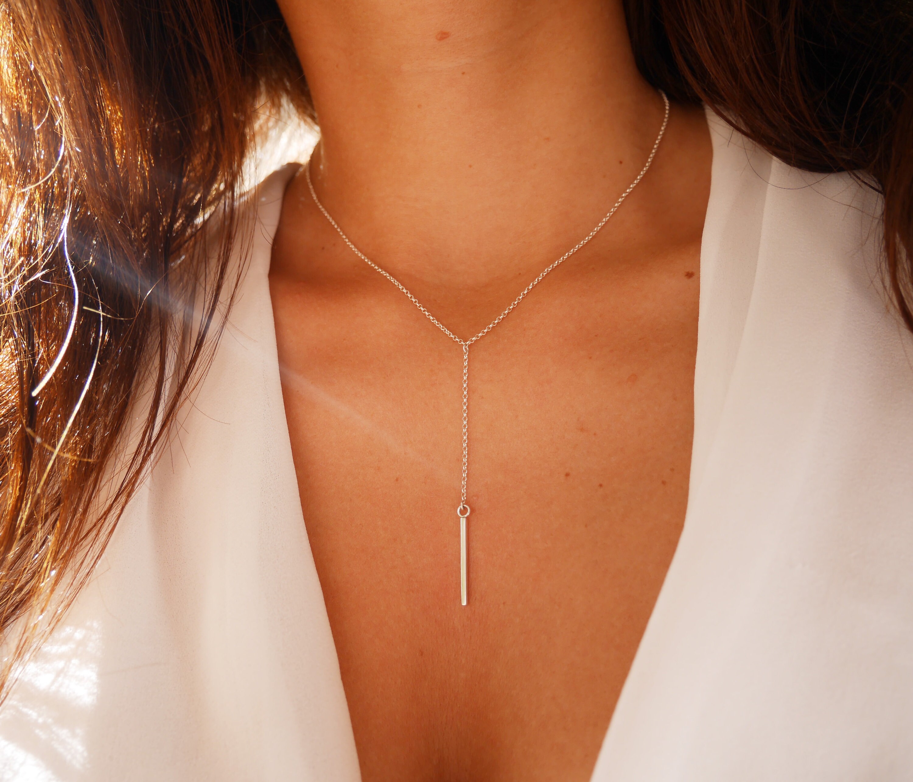 Christmas Gift Sterling silver Lariat necklace Y Simple Y | Etsy