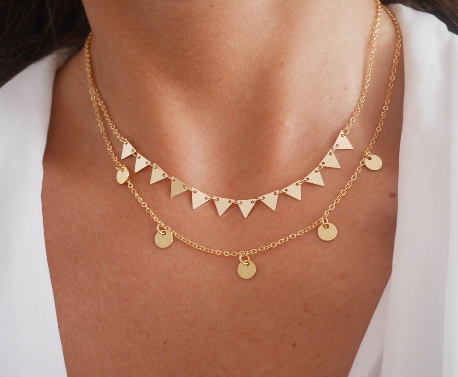 Set of 2 Gold Plated necklaces Coins necklace Discs | Etsy