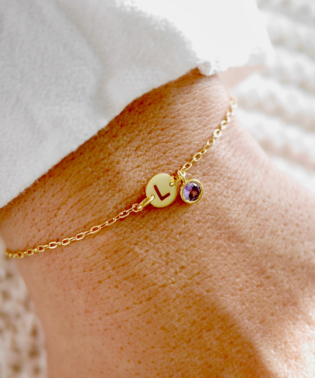 Gold Plated Personalized Bracelet - Alphabet Letter - Birthstone - Gold ...