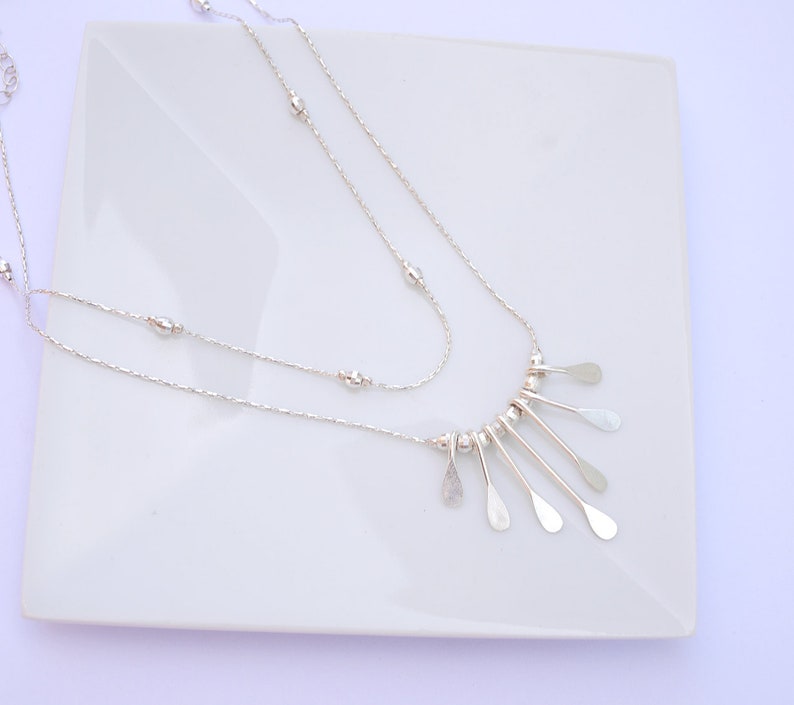 Sterling silver drop charm necklace faceted silver beads | Etsy