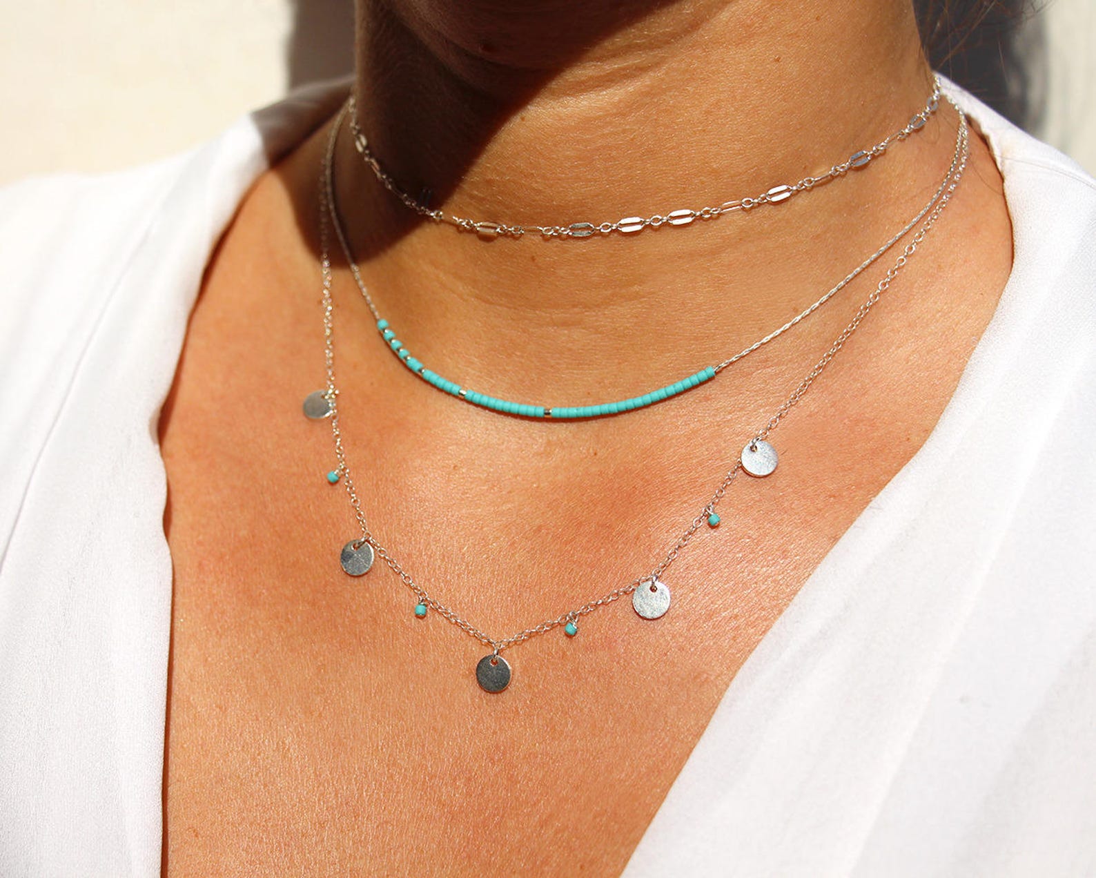 Sterling Silver Coin Necklace - Sterling Silver Chain Necklace - Discs ...