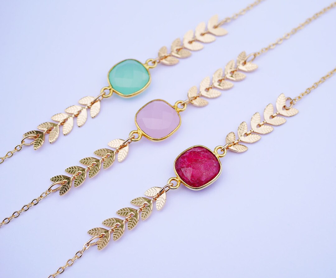 Gold Plated Spikes Chain Bracelet - Pink Chalcedony Stone - Gold ...