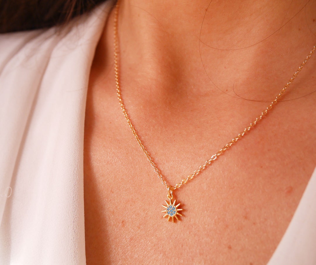 Gold Plated Sun Necklace - Turquoise Stone - Gold Plated Chain Necklace ...