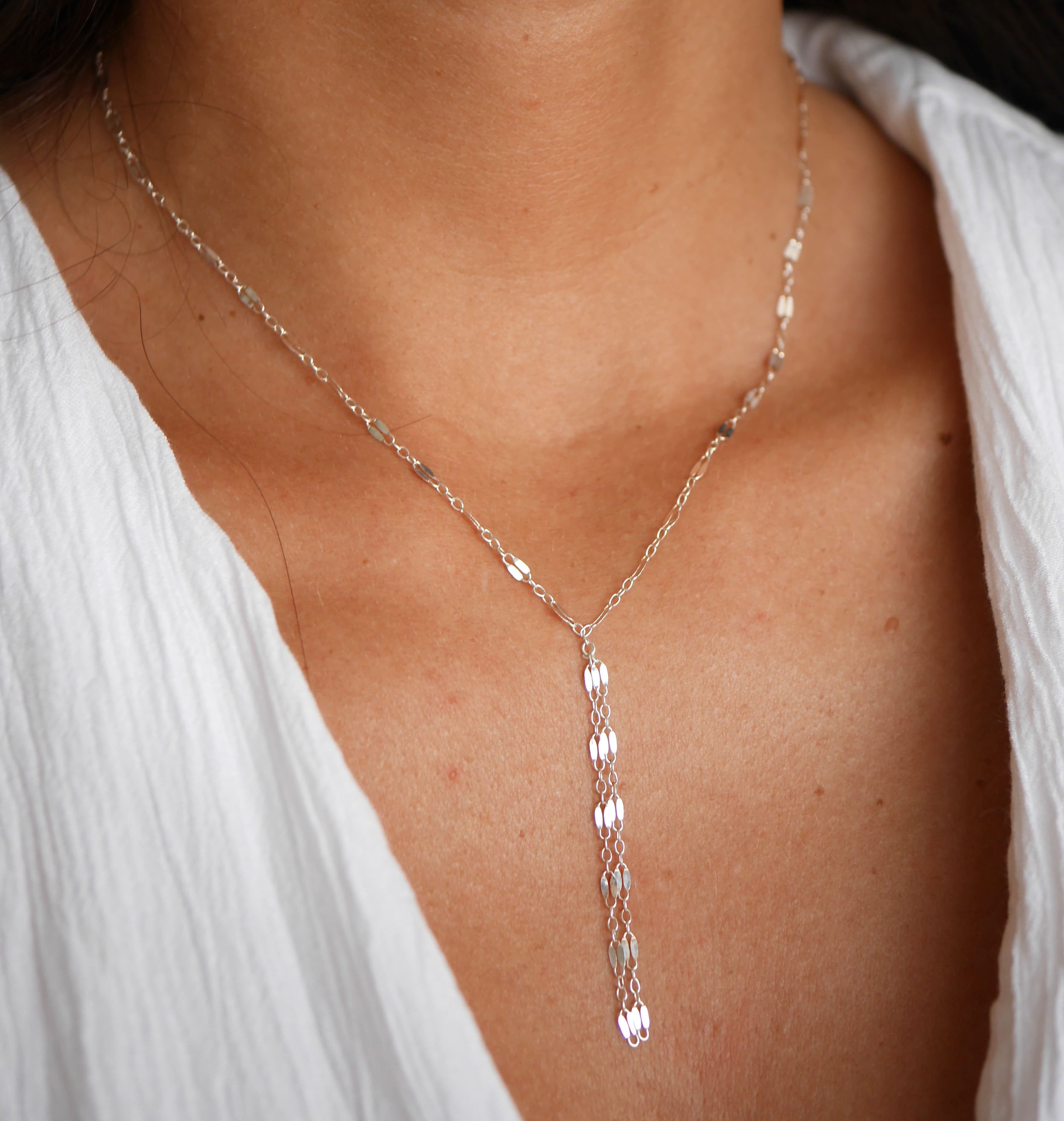 Sterling silver Lariat necklace Y Simple Y Necklace | Etsy
