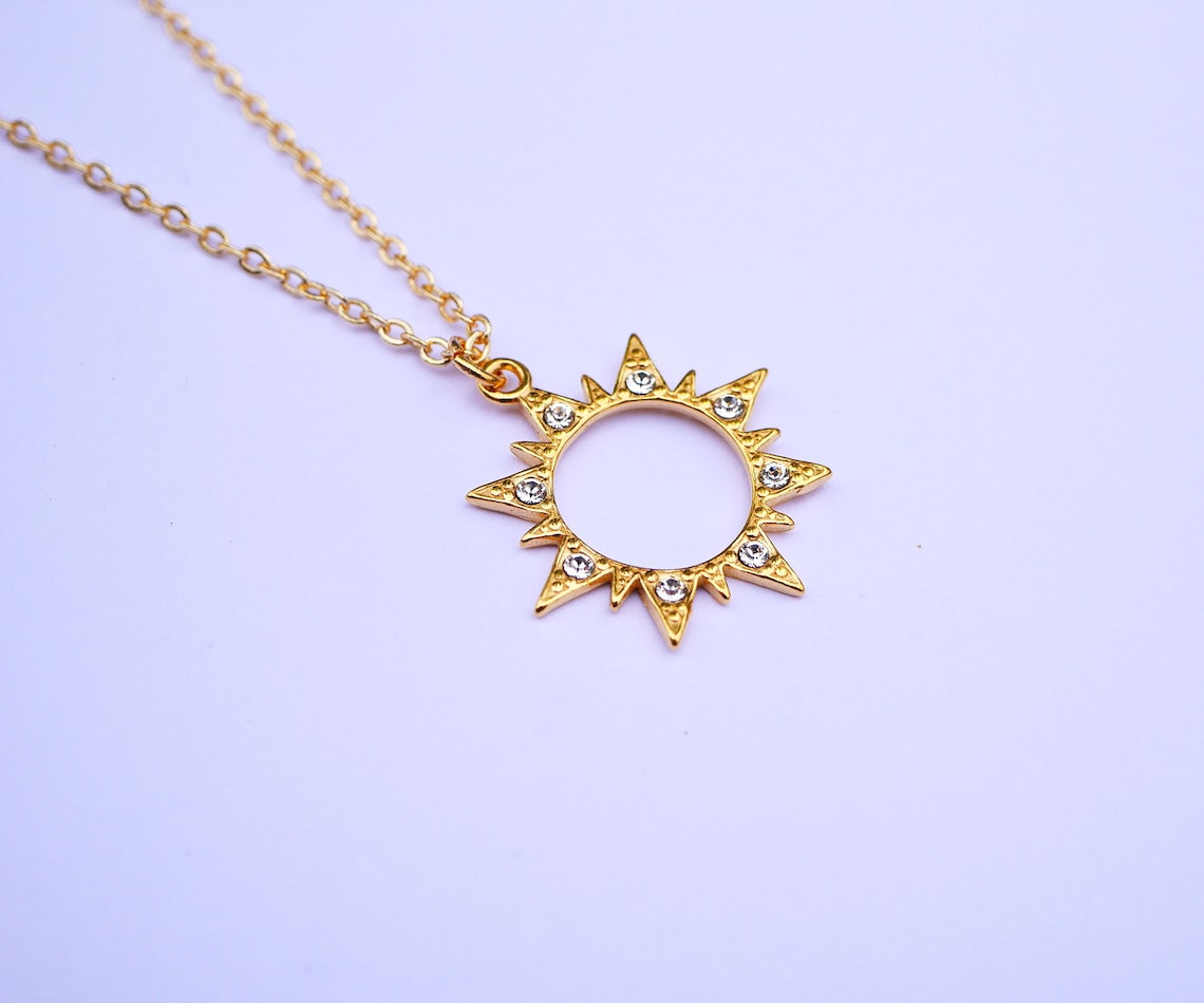 Gold Plated Sun Necklace Gold plated chain necklace Sun | Etsy