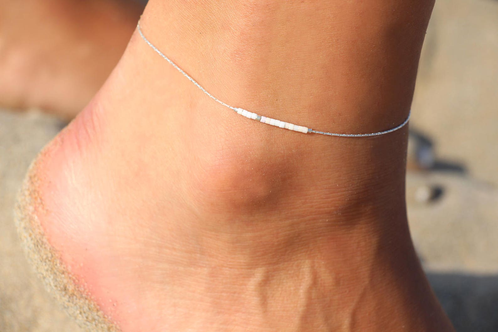 Ultra thin sterling silver anklet White anklet Ankle | Etsy