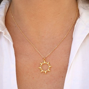 Gold Plated Sun Necklace Gold Plated Chain Necklace Sun Jewelry Thin ...