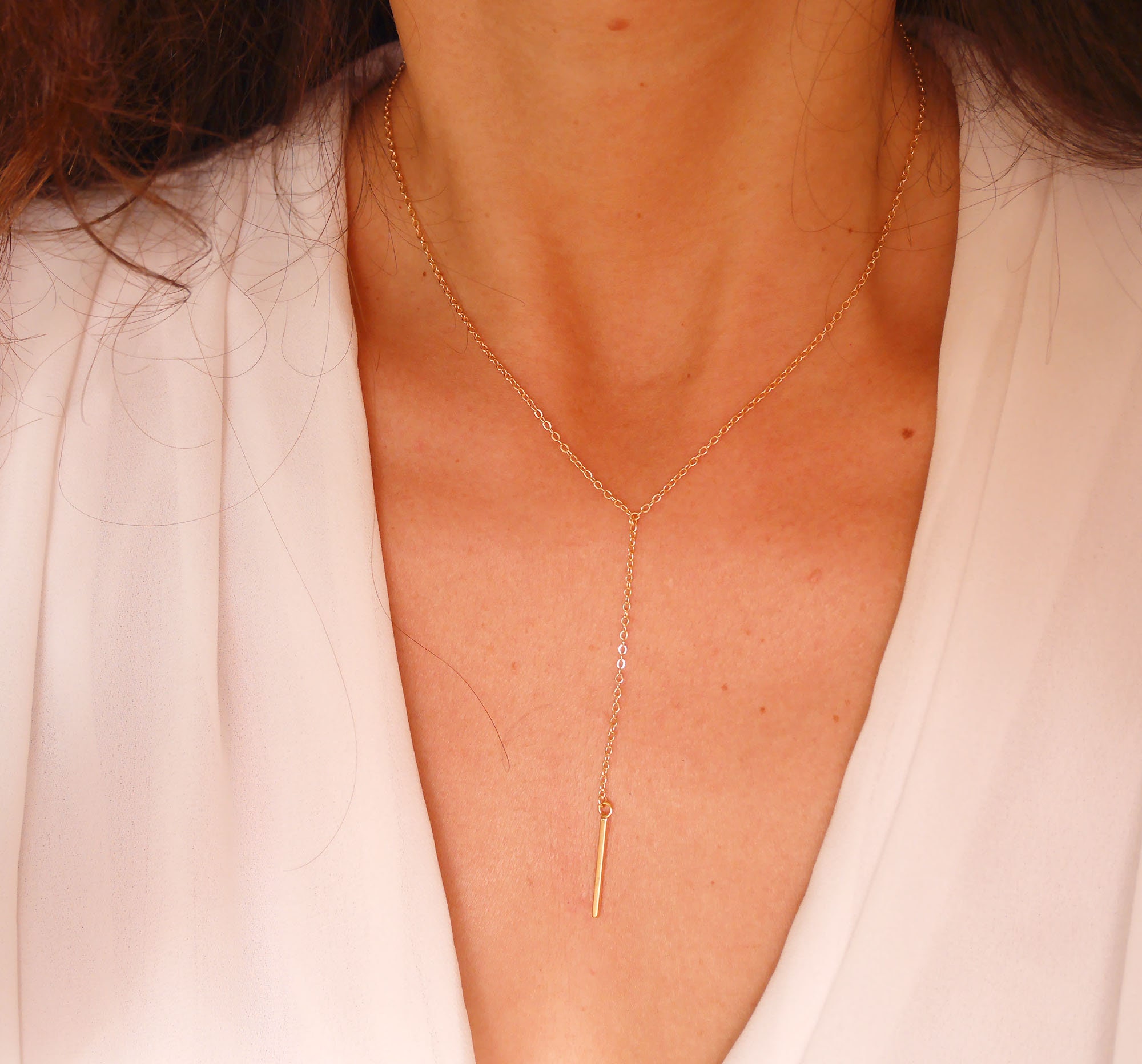 Collier long lasso Y Collier plaqué or Collier Barre dorée | Etsy