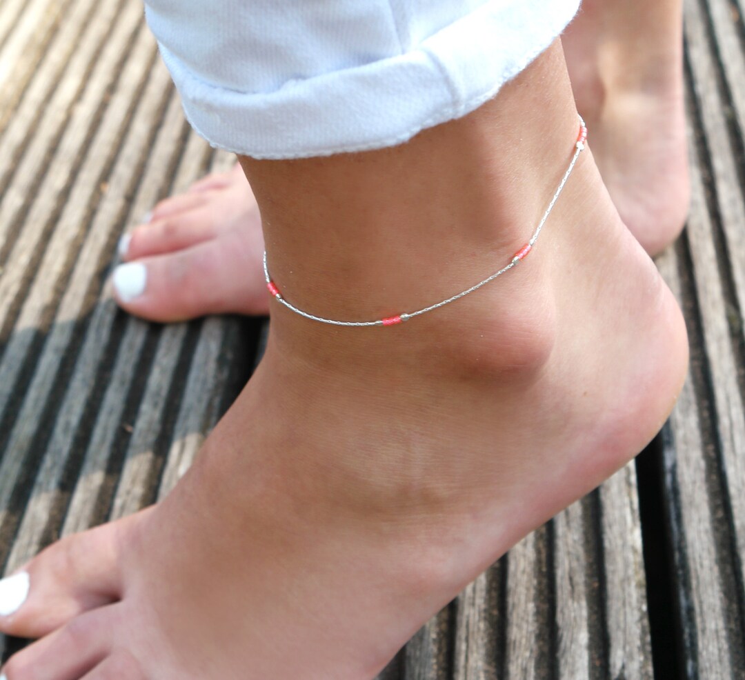 Ultra Thin Sterling Silver Anklet - Rose Fluo Anklet - Ankle Bracelet ...