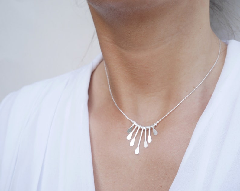 Sterling silver drop charm necklace faceted silver beads | Etsy