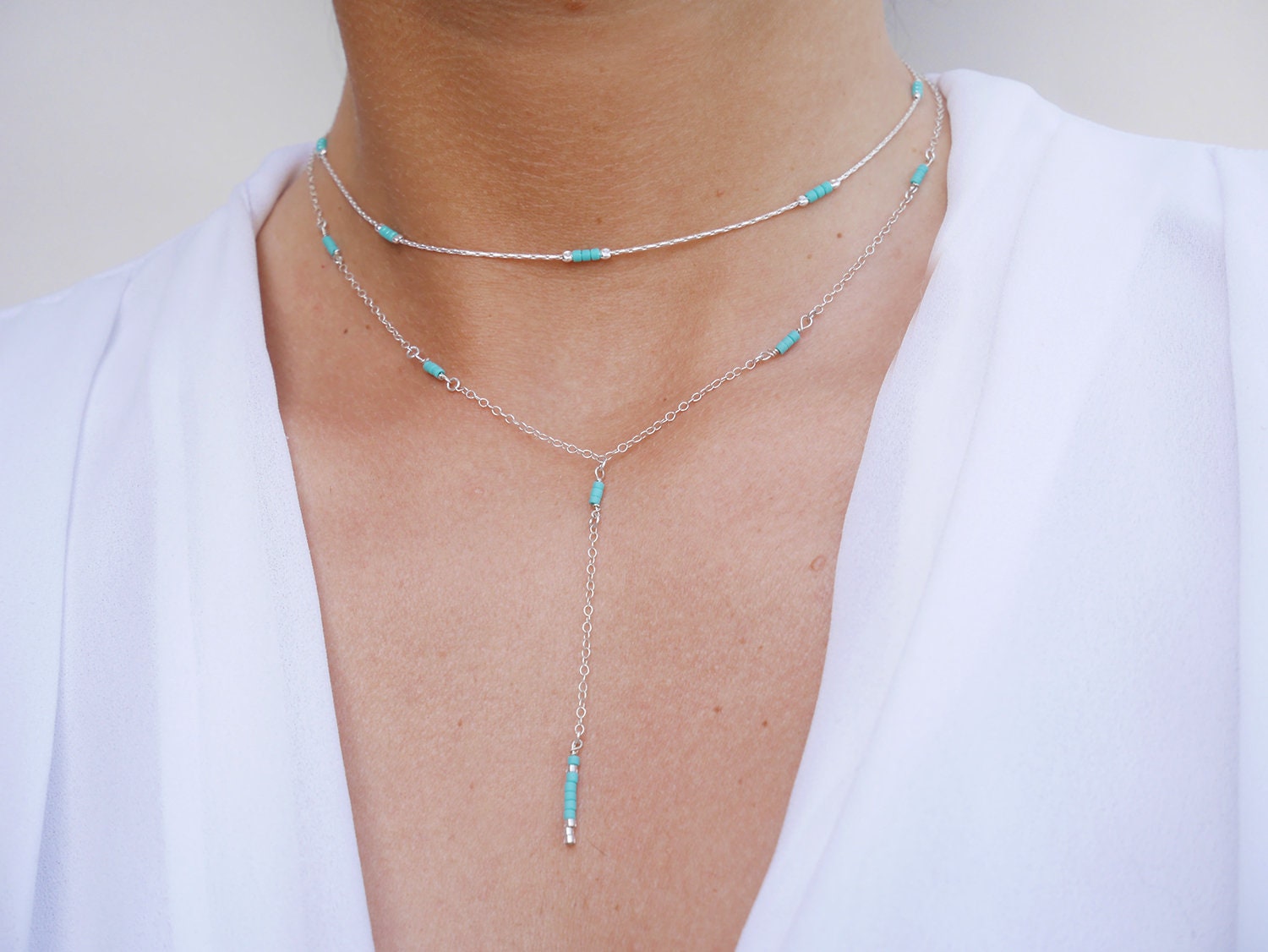 Sterling silver chain choker silver snake chain beaded | Etsy