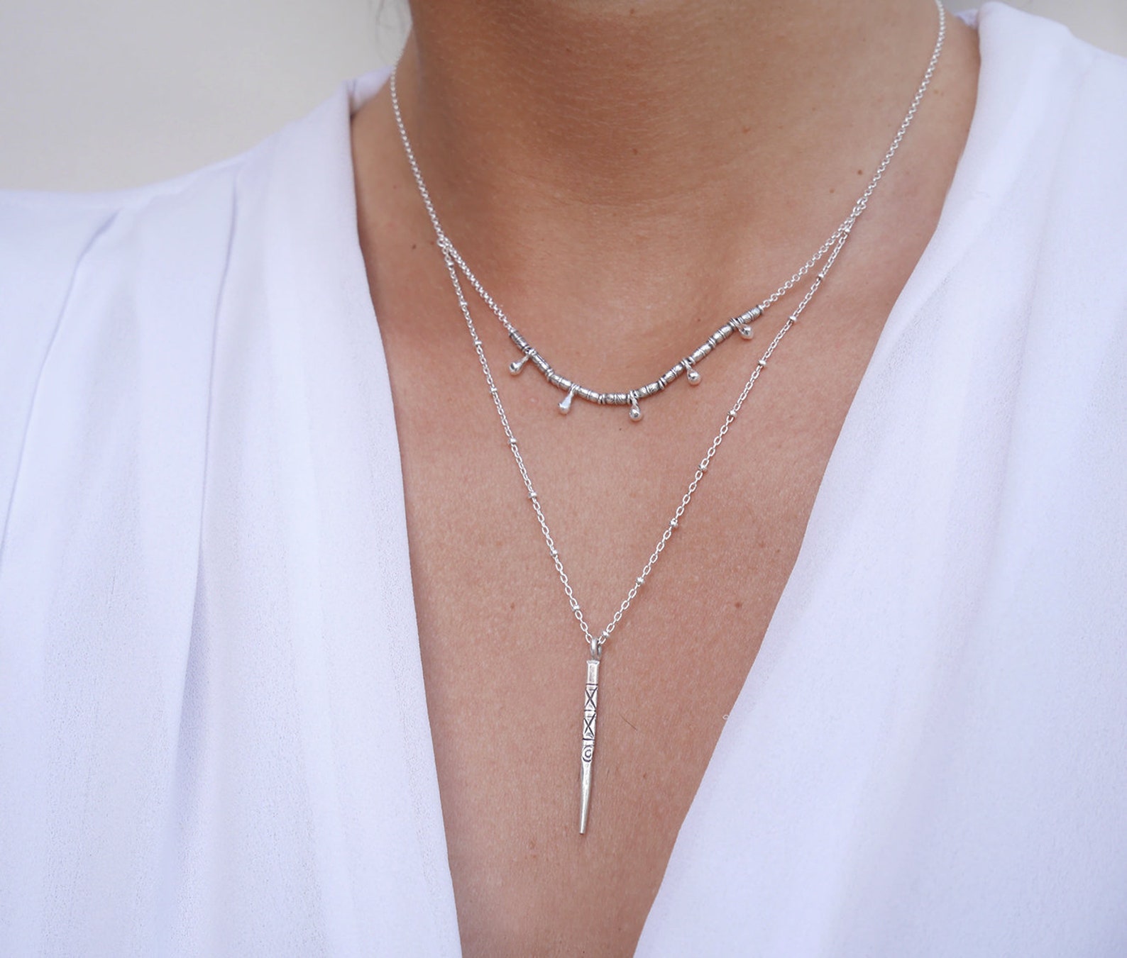 Sterling Silver Layered Necklace Sattelite Chain Necklace - Etsy
