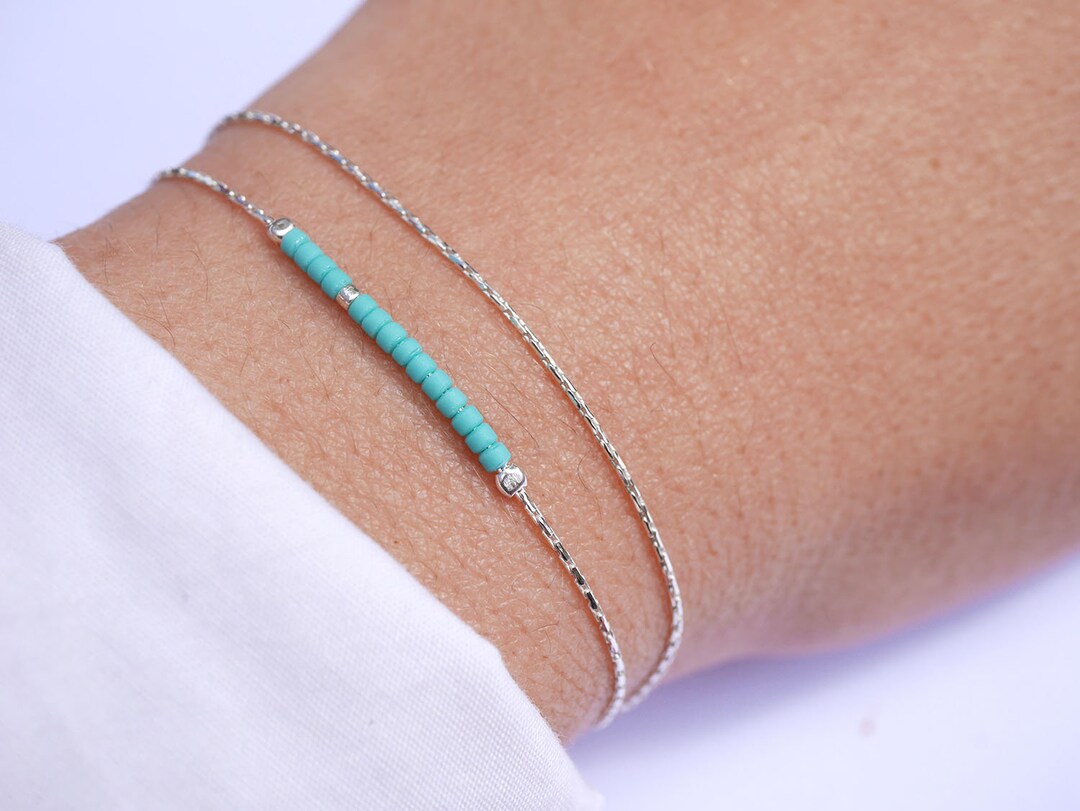 Sterling Silver Double Strand Bracelet - Turquoise Stone Beads Bracelet ...