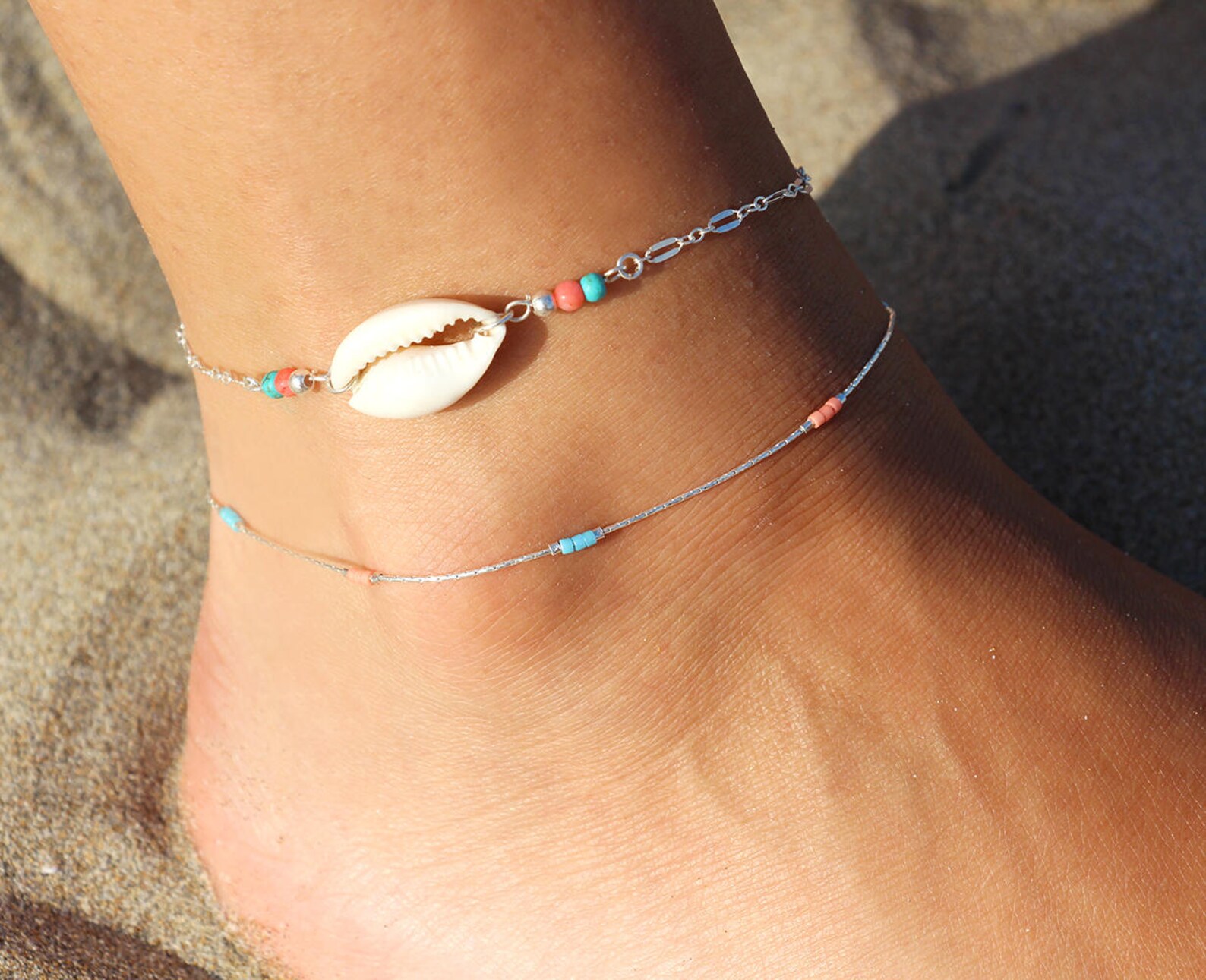 Sterling Silver Cowrie Shell Anklet - Cowri Shell Ankle Bracelet ...
