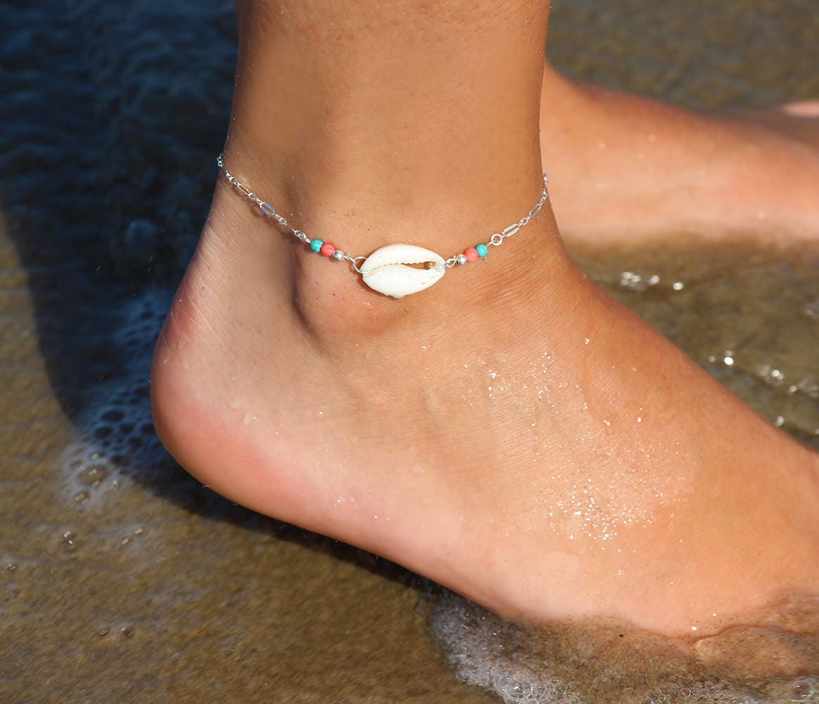 Sterling silver cowrie shell anklet cowri shell ankle | Etsy