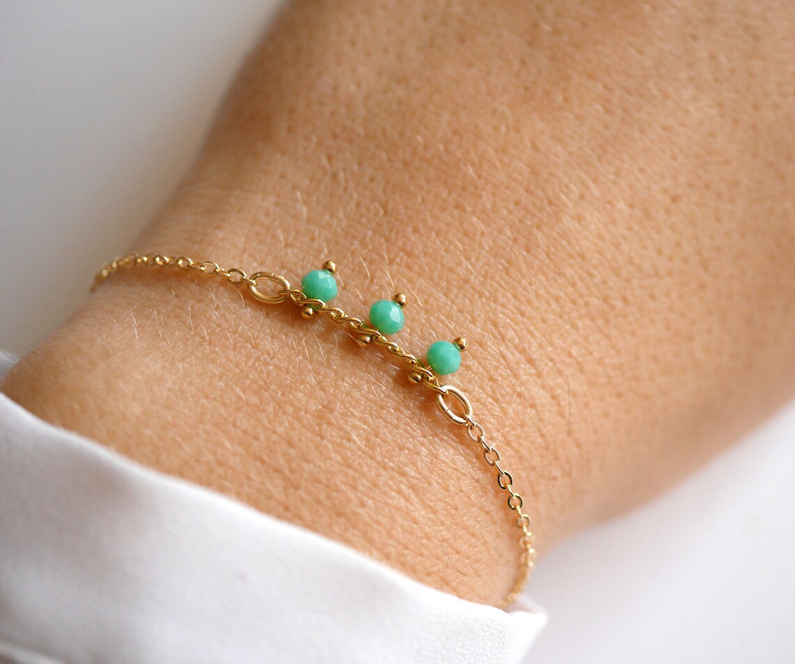 Set of 3 Gold Plated Bracelets Mint Beaded Bracelet Spikes | Etsy