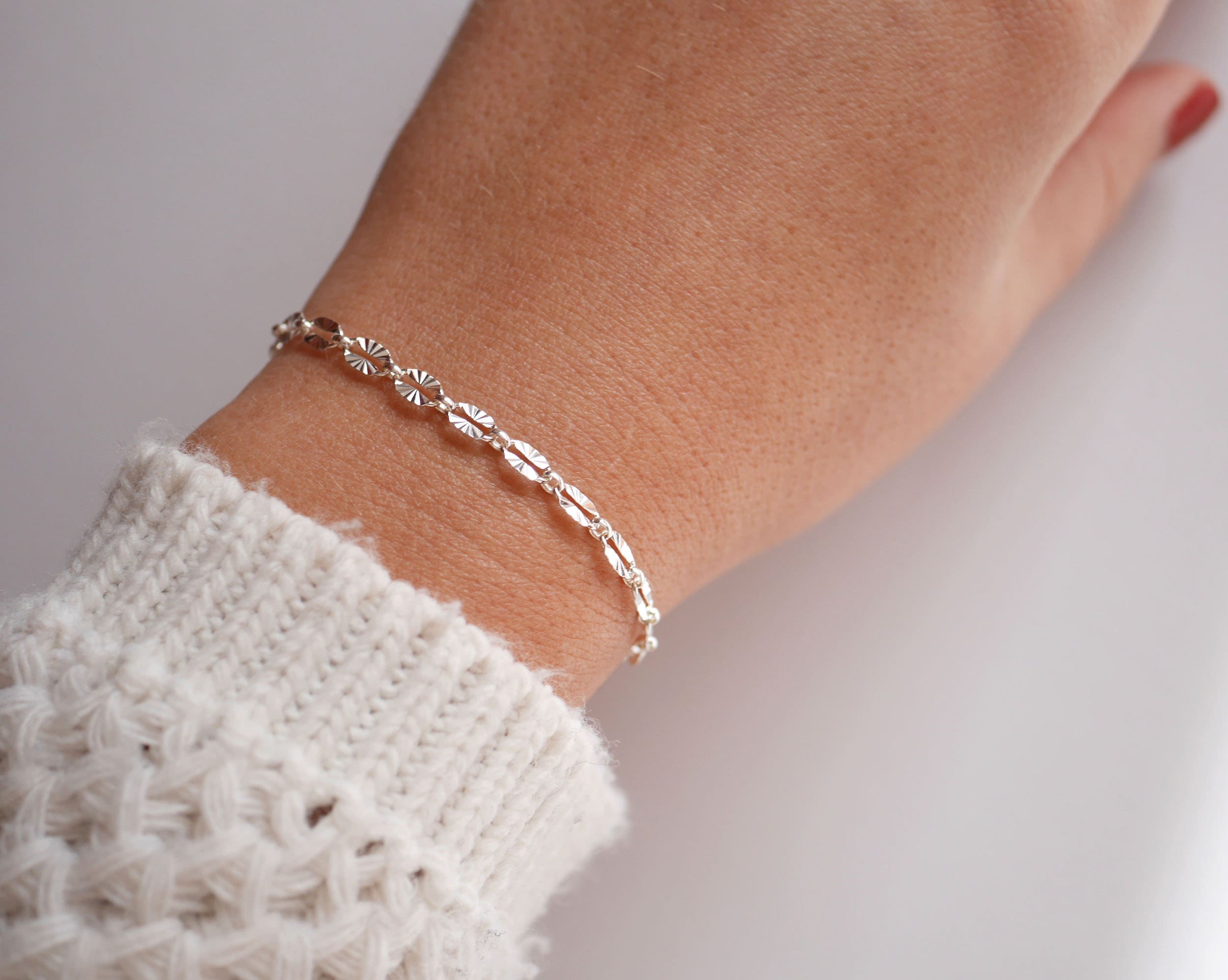 Set of 4 Thin Sterling Silver Chain Bracelet - Layering Bracelet ...