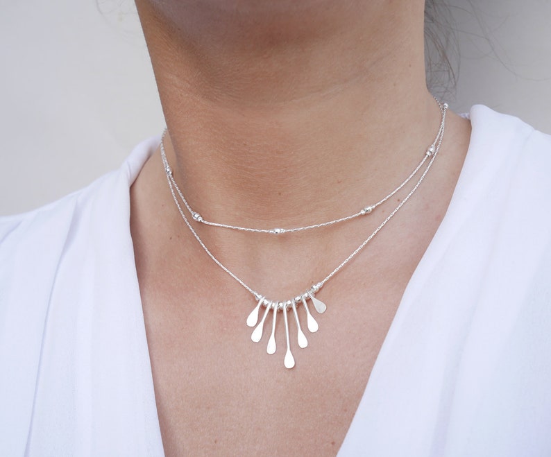 Sterling silver drop charm necklace faceted silver beads | Etsy