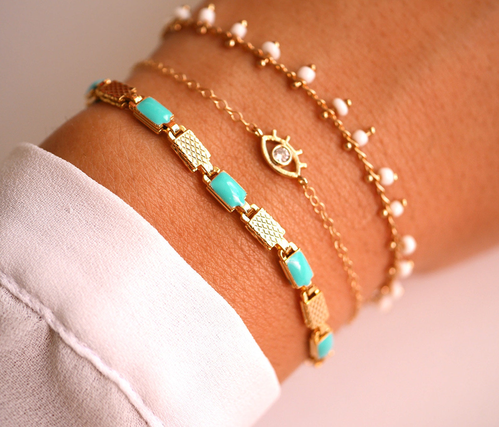 Christmas Gift - Gold Plated Eye Bracelet - Eye Jewelry - Gold Thin ...