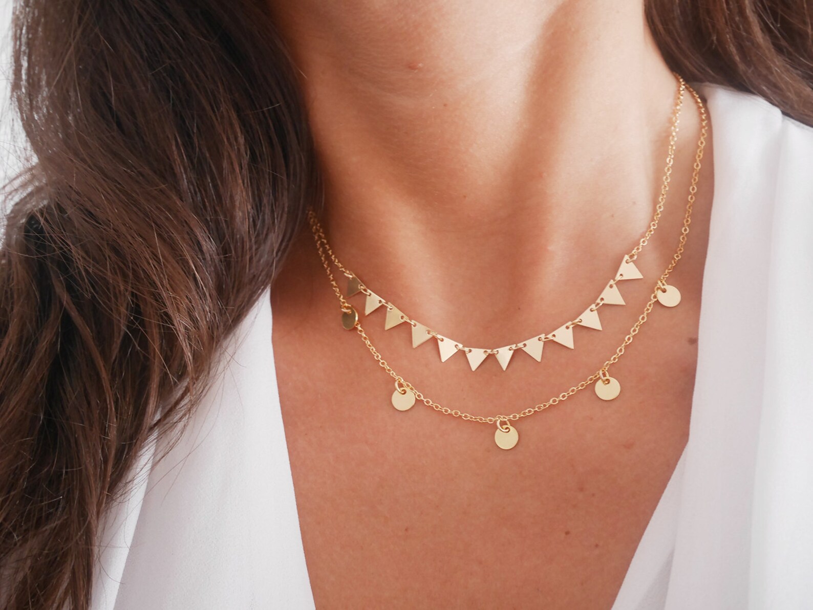 Set of 2 Gold Plated Necklaces Coins Necklace discs | Etsy