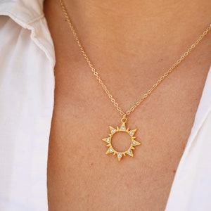 Gold Plated Sun Necklace Gold Plated Chain Necklace Sun Jewelry Thin ...
