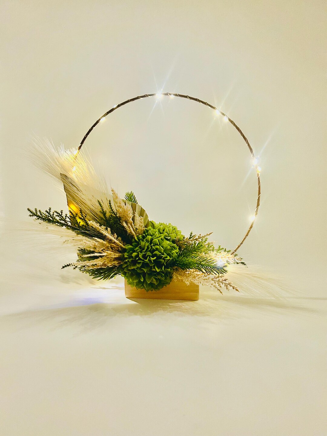 Lighted Hoop Centerpiece Wreath Table Topper With Flowers, Flowers and ...