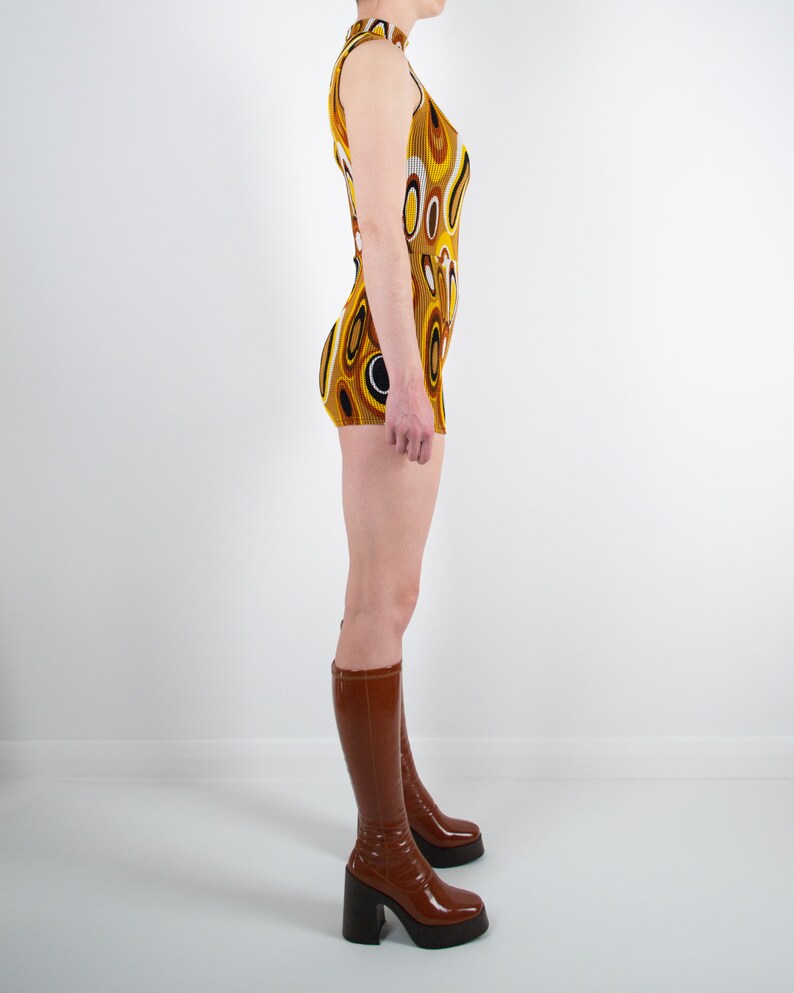 70s 60s Orange Playsuit High Neck Playsuit, Mustard, Handmade, 70s ...