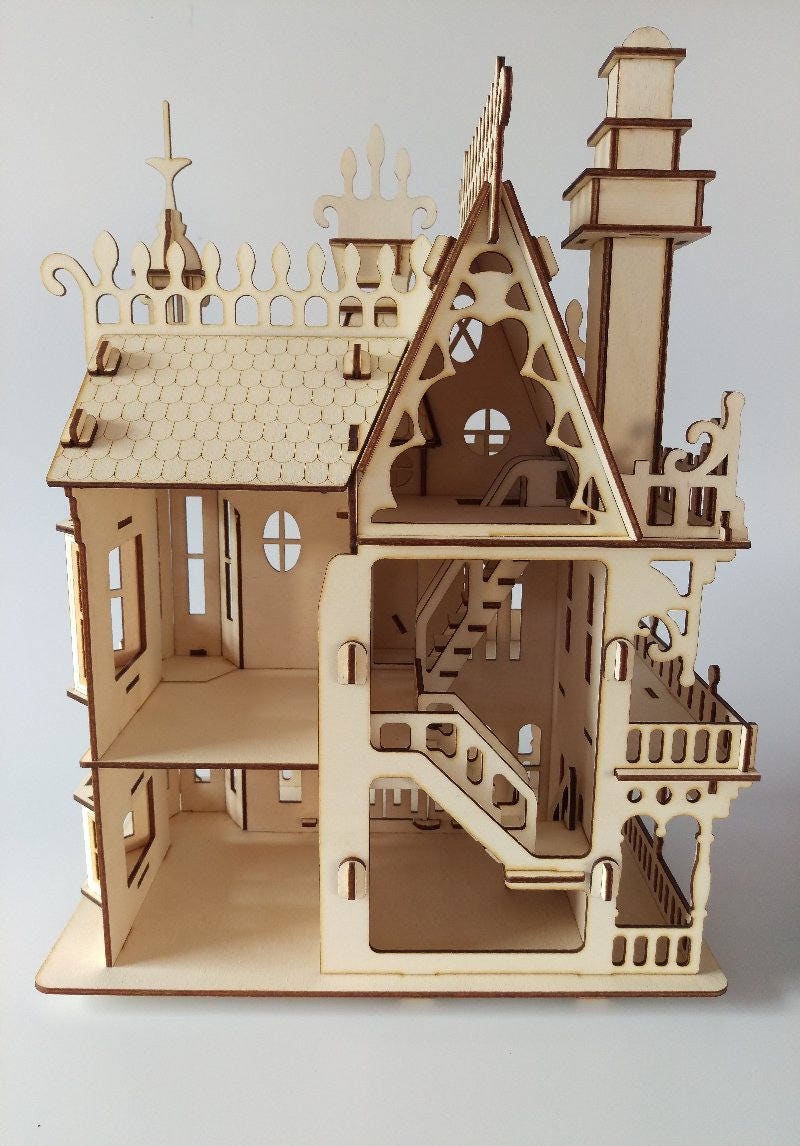 Victorian Style Wooden Dolls House Kit Gothic Gables Design Dollhouse ...
