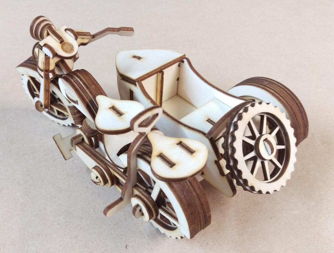 Motorcycle & Sidecar Wooden Laser Cut Wood Kit for Self | Etsy