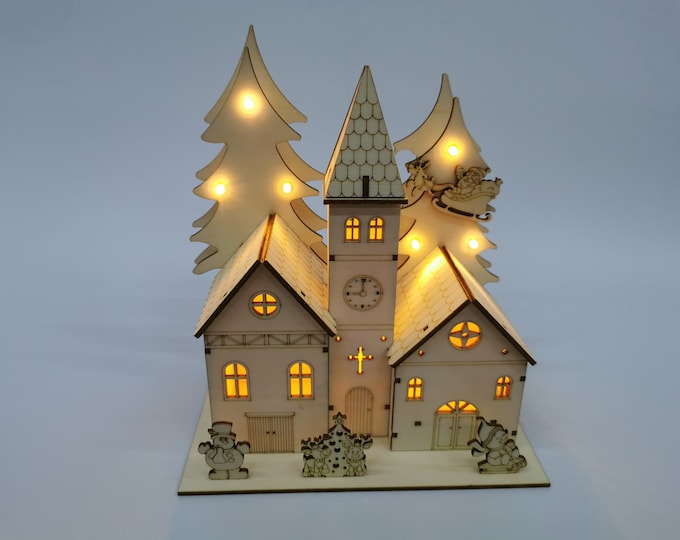 3D Weihnachtskirche, Weihnachtsdekore Laserschnitt, 3D-Kirchenmodell ...