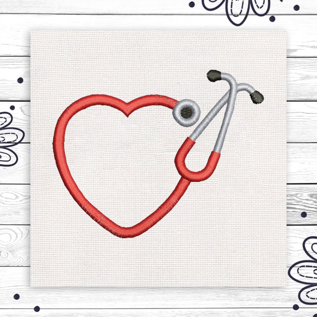 Heart Stethoscope Pattern Machine Embroidery Nurse Needlework Design ...