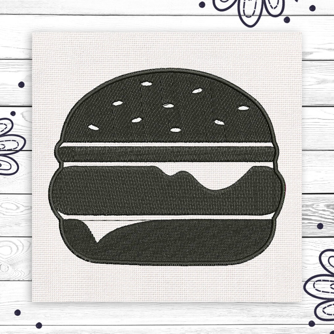Hamburger Embroidery Design American Food Black Embroidery - Etsy