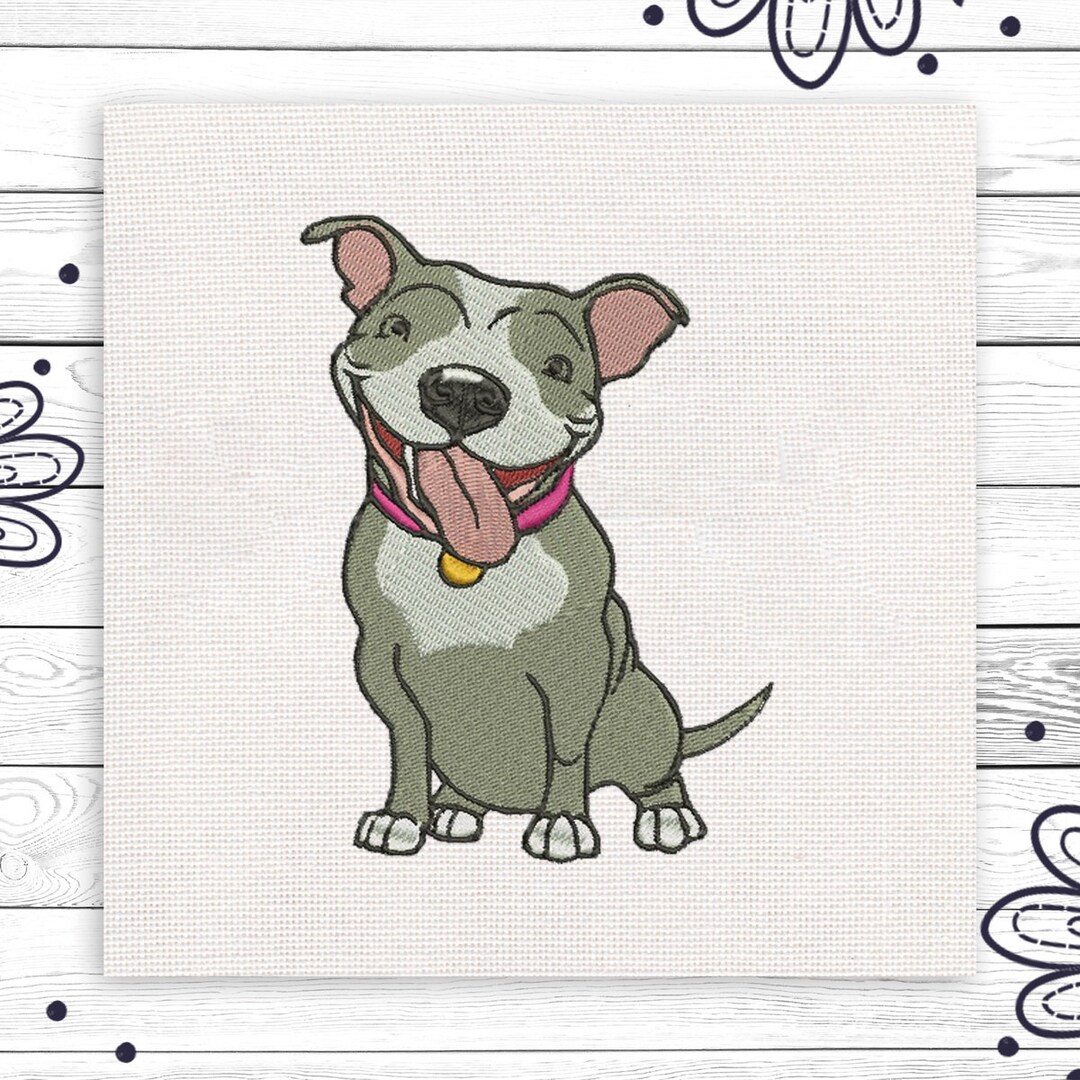 Pitbull Machine Embroidery Dog Needlework Design Cute Puppy Digital ...