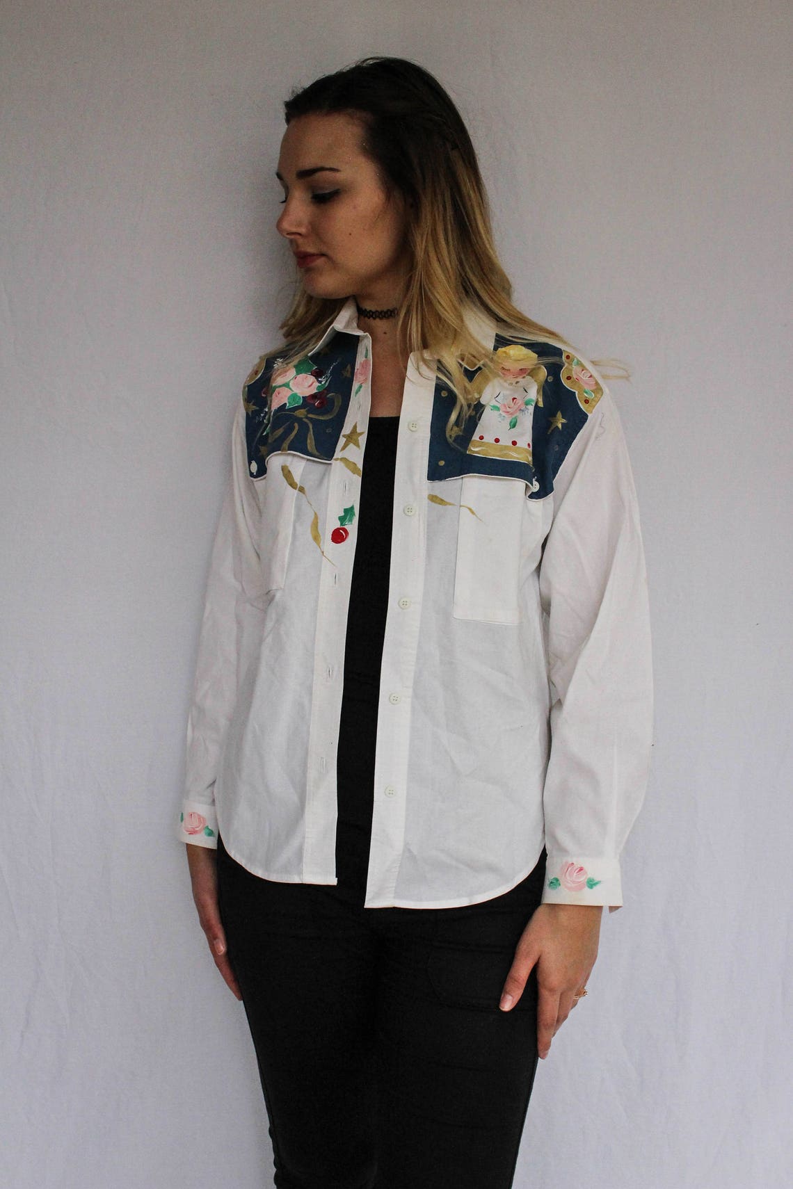 Vintage Hand Painted Christmas Button up 80s 90s Ugly - Etsy
