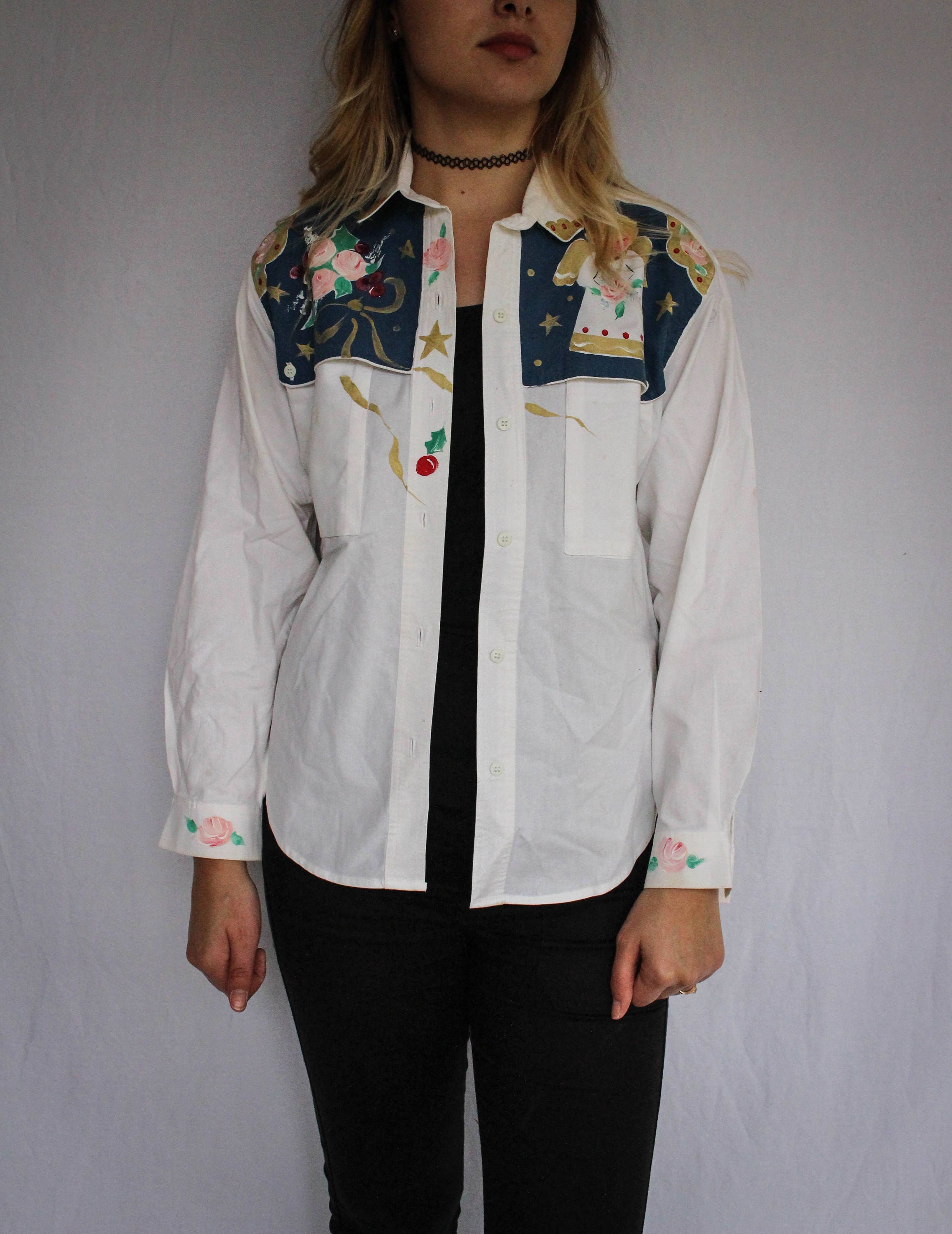 Vintage Hand Painted Christmas Button up 80s 90s Ugly - Etsy