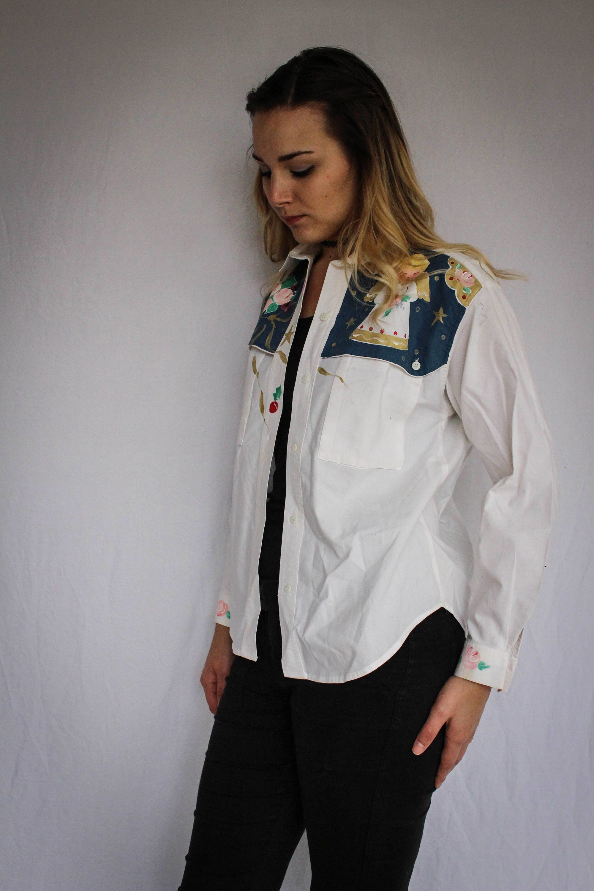 Vintage Hand Painted Christmas Button up 80s 90s Ugly - Etsy