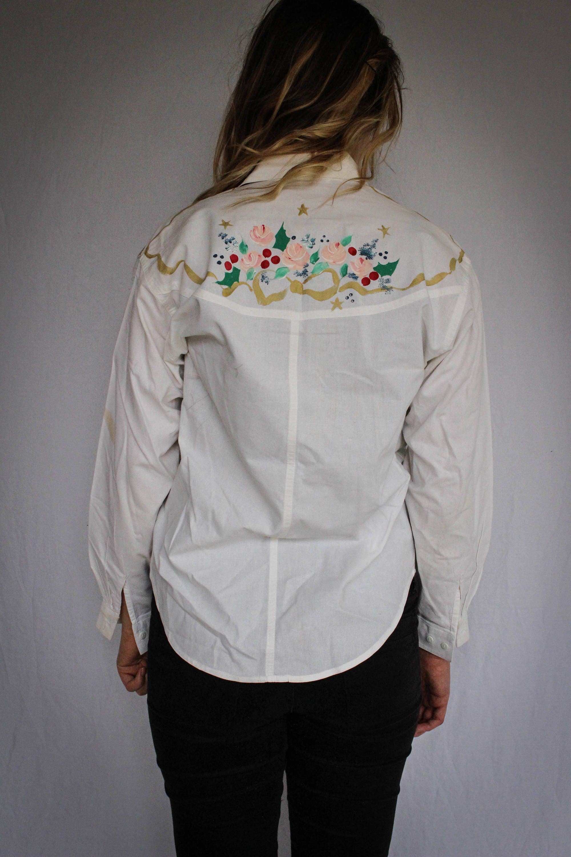Vintage Hand Painted Christmas Button up 80s 90s Ugly - Etsy